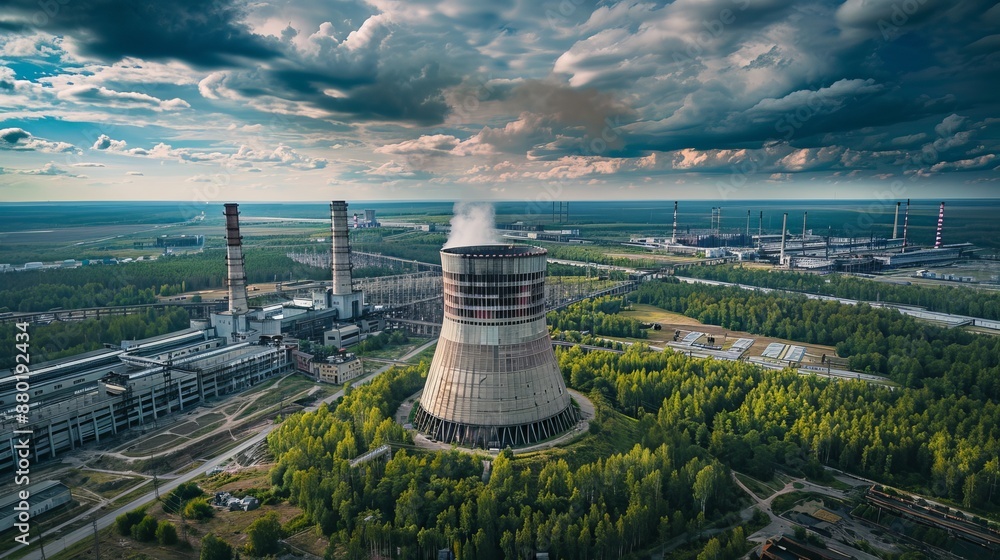 An aerial view of the Chernobyl nuclear power plant, featuring the ...