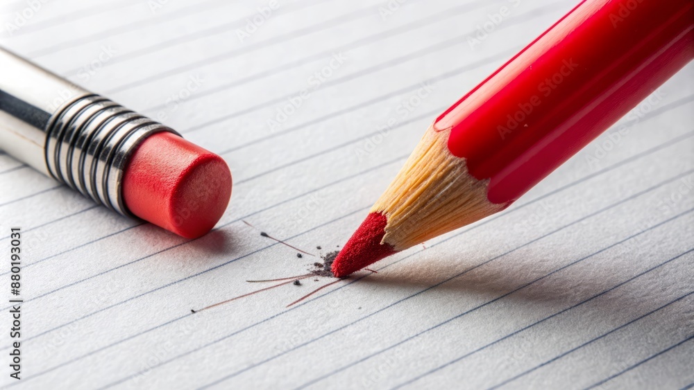 Correcting mistakes concept featuring red pencil eraser removing black ...