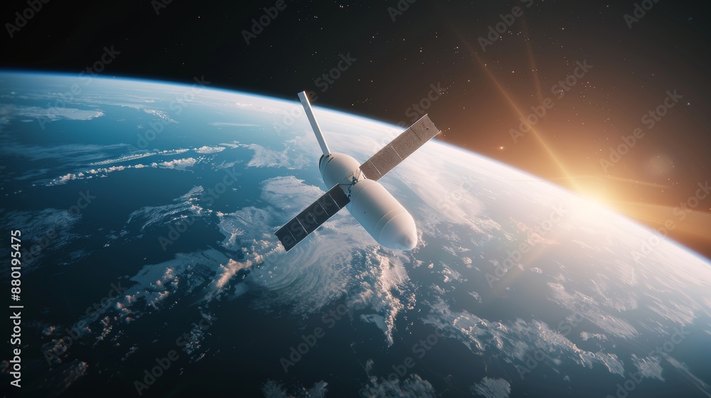 Cutting-edge satellite deployed in orbit, advanced technology and sleek ...