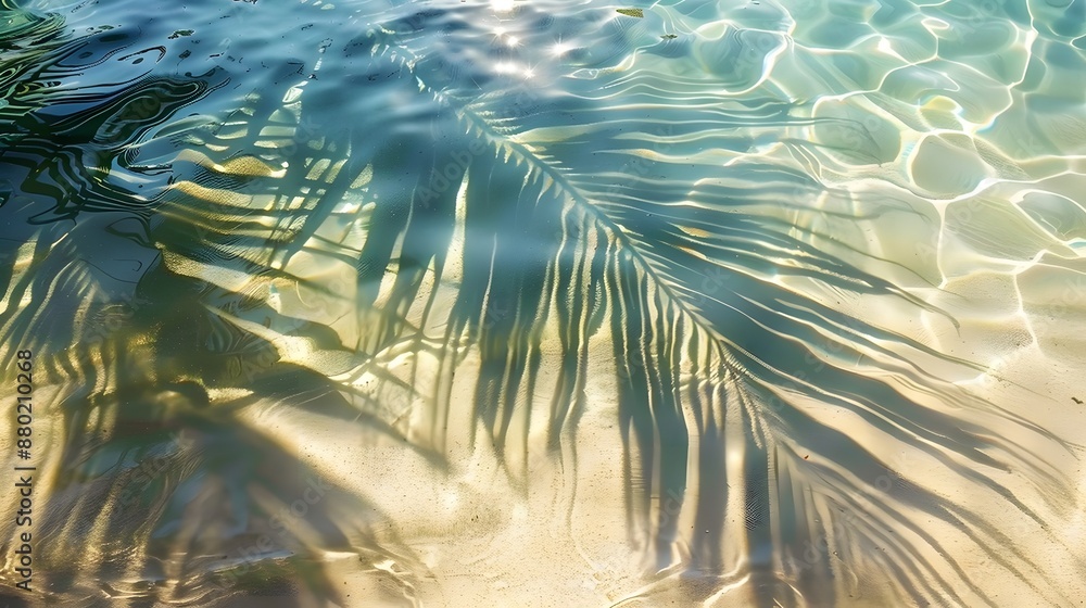 Summer Serenade, Palm leaf shadow dances on water, forming picturesque ...