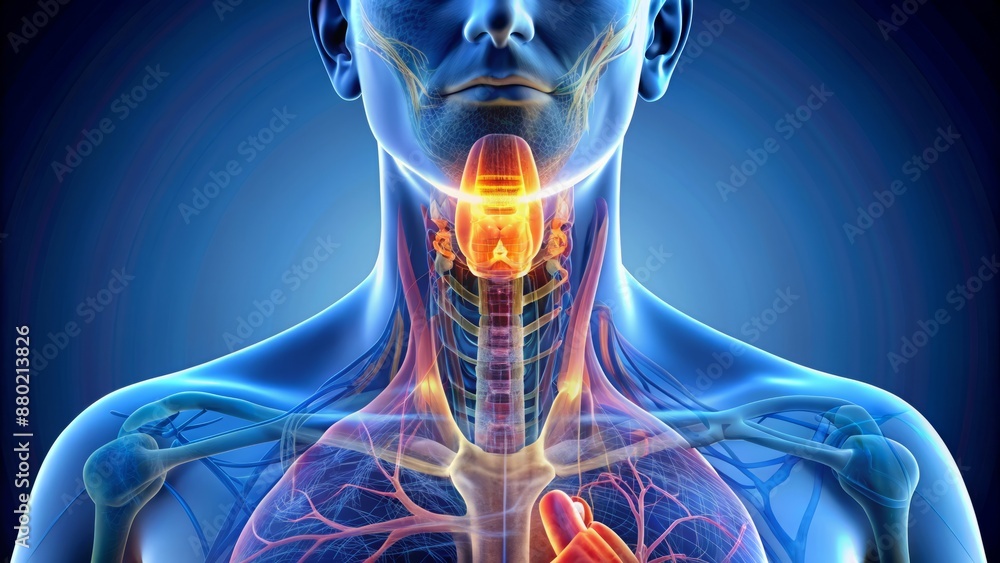 Detailed illustration of the human thyroid gland anatomy, highlighting ...