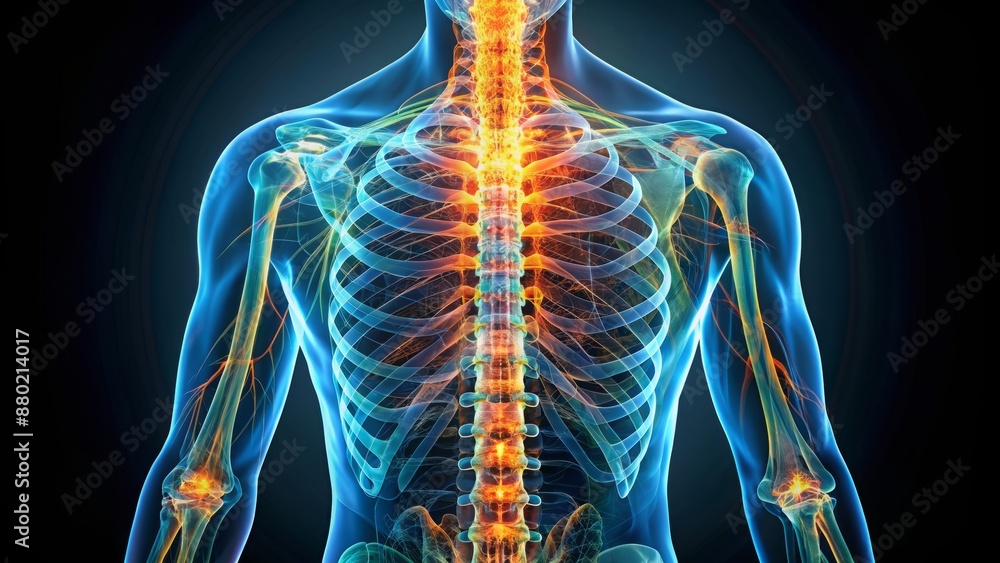 Detailed x-ray image of human spinal cord and vertebral column skeleton ...