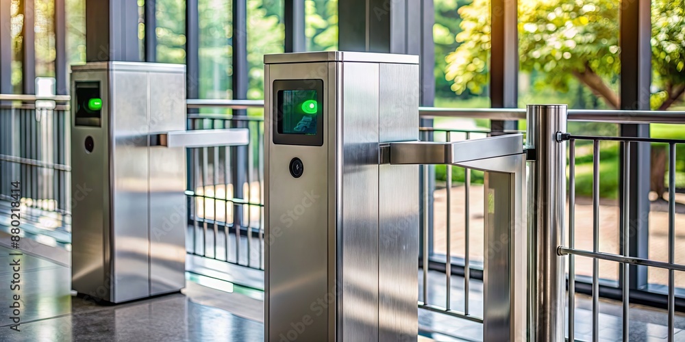 Security access badge scan at entrance gate with identity detector and ...