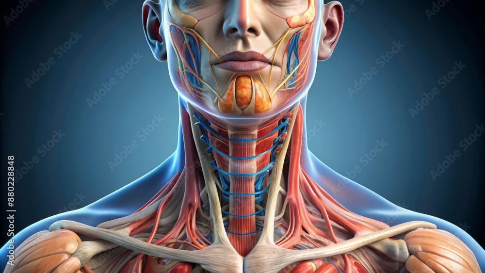 Illustrated 3D model of human thyroid gland anatomy showcasing lobes ...