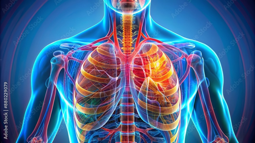 Detailed illustration of human lungs anatomy showcasing bronchi airways ...