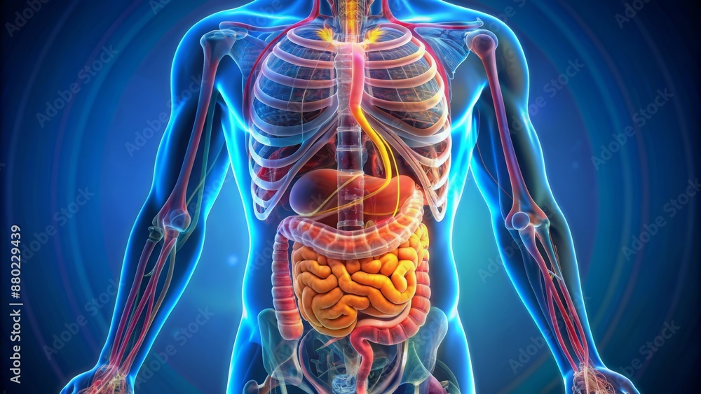 Vibrant 3D animation of stomach and small intestine anatomy showcasing ...