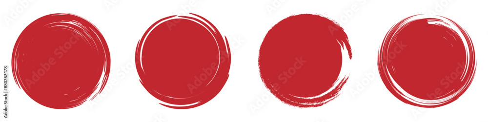 Brush red stroke circle japan sun frame. Hand drawn rough scribble texture effect red circle ...