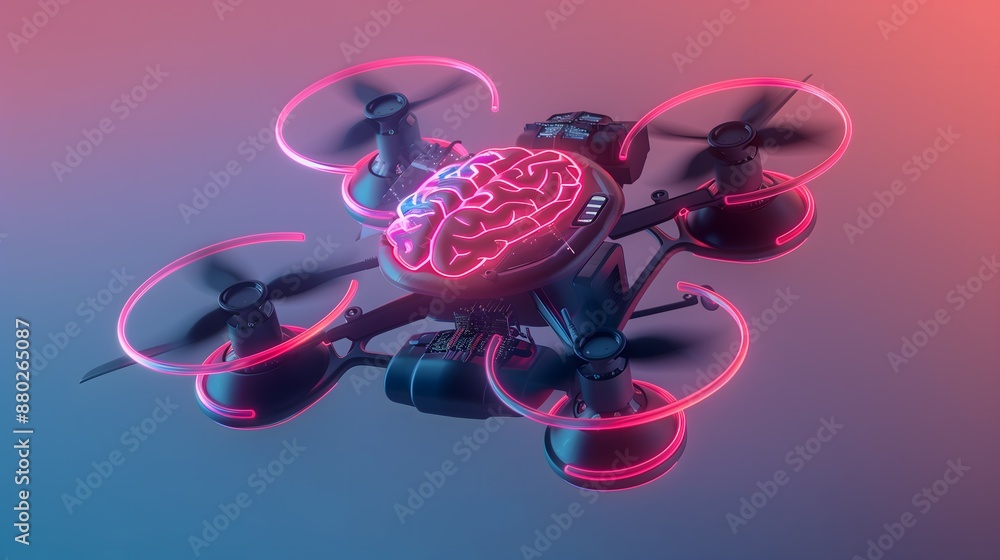 3D rendering of a modern drone, emphasizing its integration with an ...