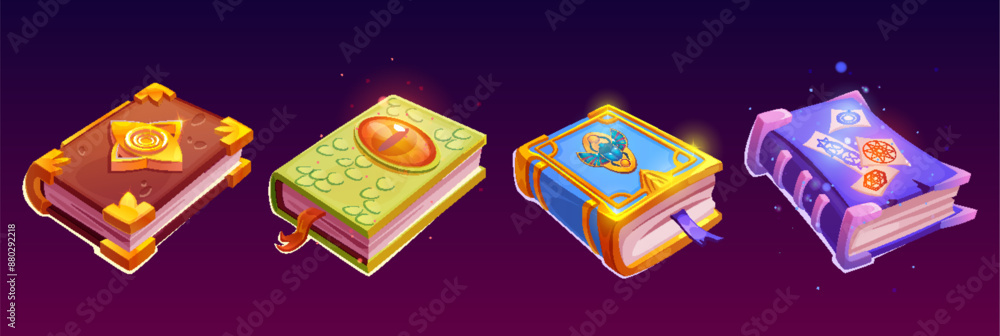 Magic spell books set isolated on background. Vector cartoon ...