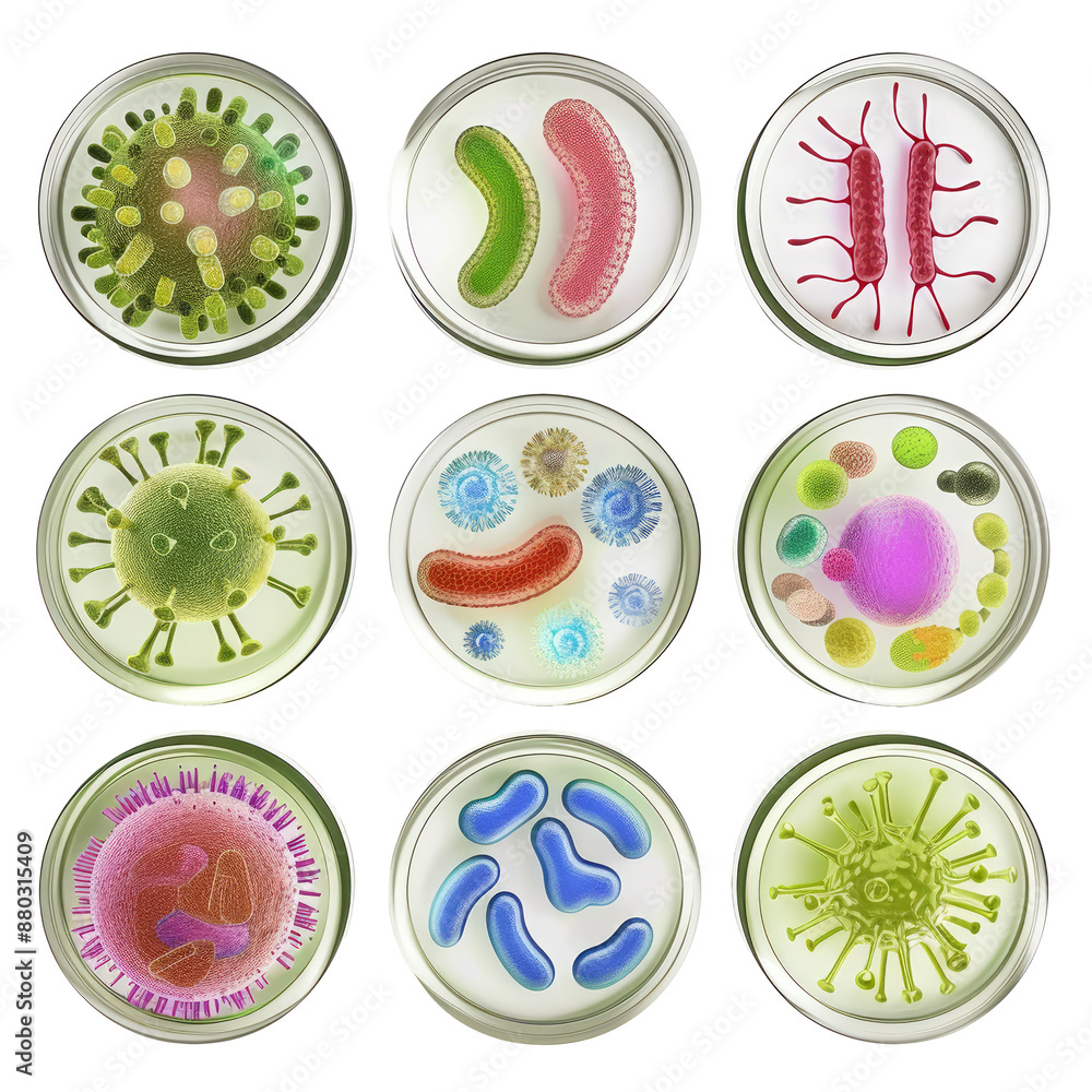 set of microbe and virus icons featuring beneficial bacteria found in ...