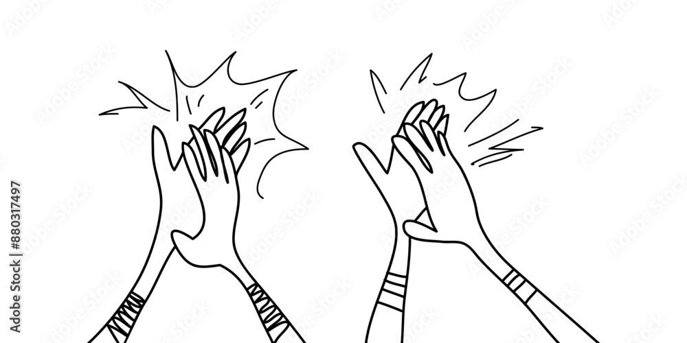 Doodle hands up. hands clapping ovation. applause gestures ...