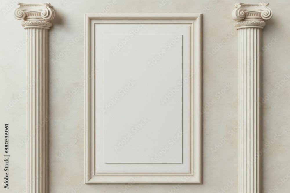 Classical blank frame flanked by Corinthian columns on a textured wall ...