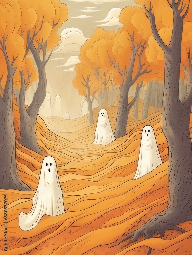 Cute Ghost Amidst Nature. Charming Art for All Age Groups Stock ...