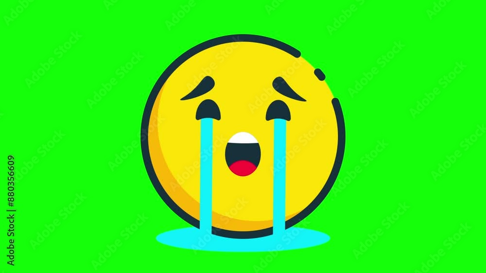 2D emoji loudly crying face animated icon. 4K animated icon on green ...