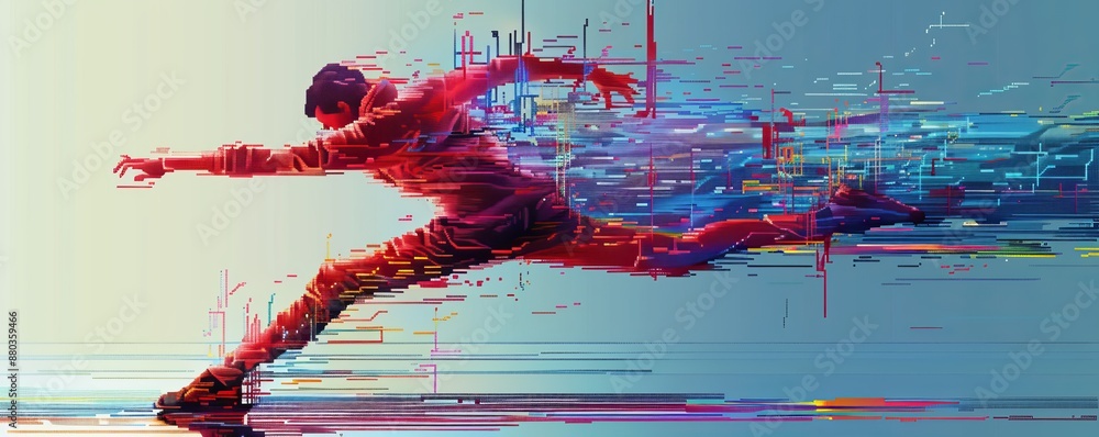 A pixel art representation of a pixelated dancer's graceful movements ...