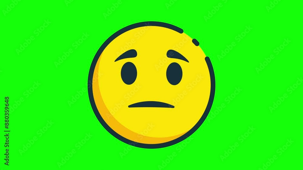 2D emoji disappointed face animated icon. 4K animated icon on green ...