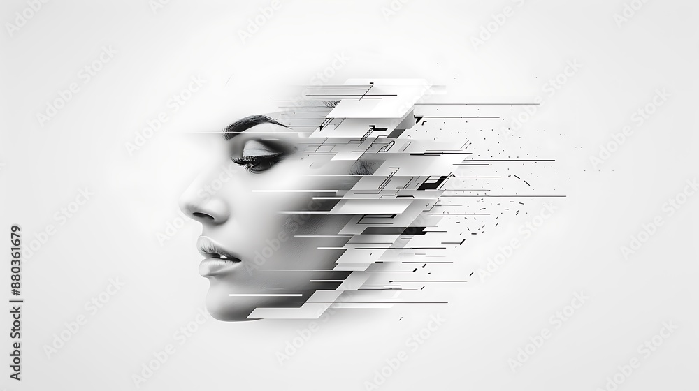 A captivating portrait where a human face is deconstructed and ...