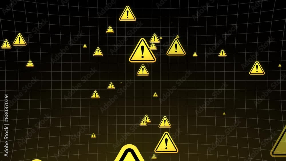 Alert Yellow Symbol Flying Animation On Grid and light Background ...