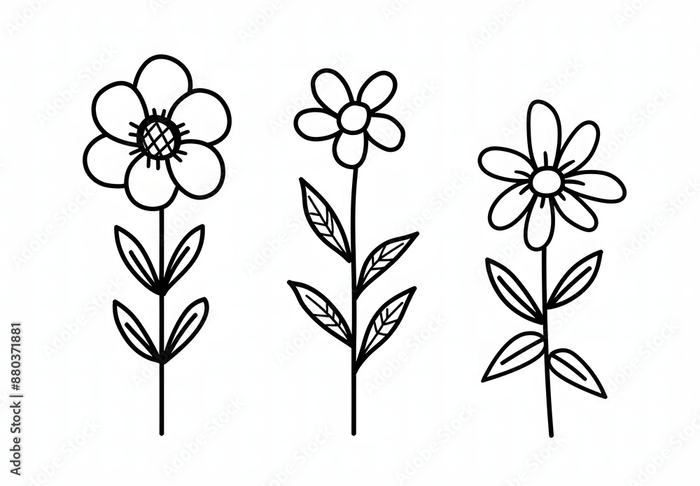 simple flower cartoon line art coloring page for kids, white background ...