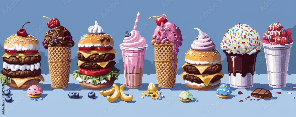 A pixel art rendition of a classic arcade game food, such as a ...