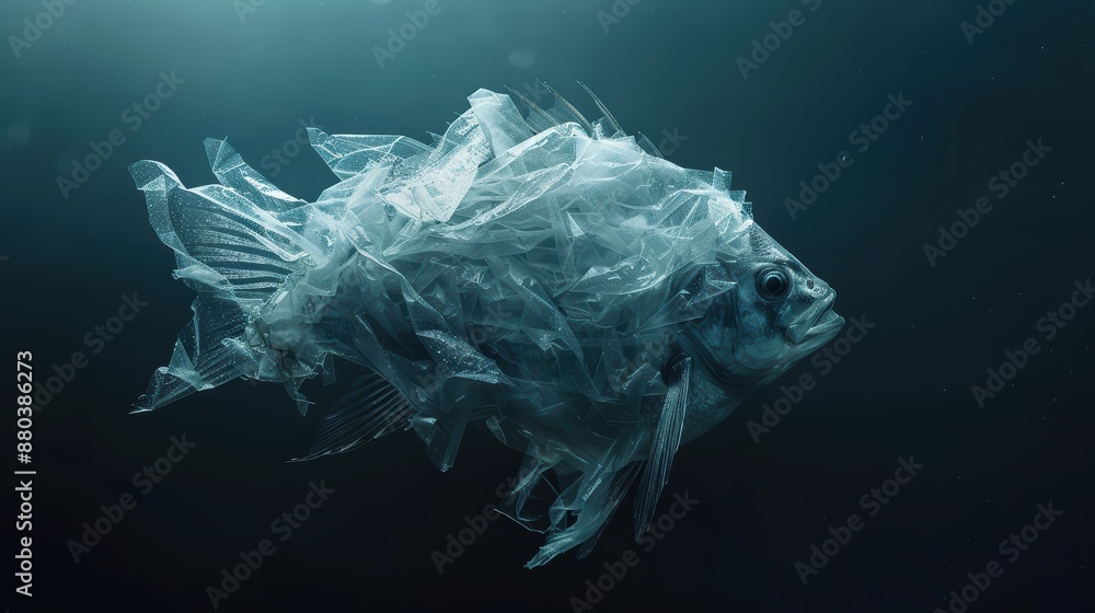 Plastic fish swims in the ocean, showing pollution's impact on marine ...