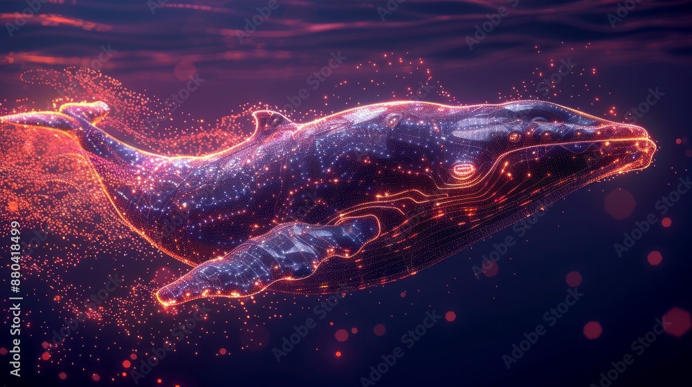 Foto de ethereal depiction of a digital whale swimming in a cosmic sea ...