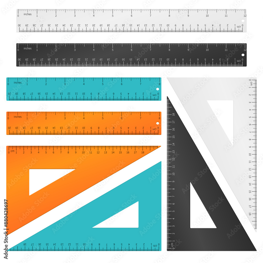 rulers-triangle-with-inches-centimeters-millimeters-scales-set Stock ...
