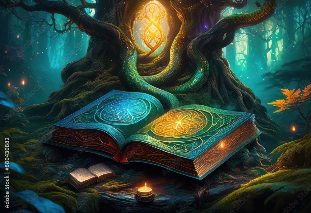 mystical book serpent coiled fantasy, snake, magical, wrapped, ancient ...
