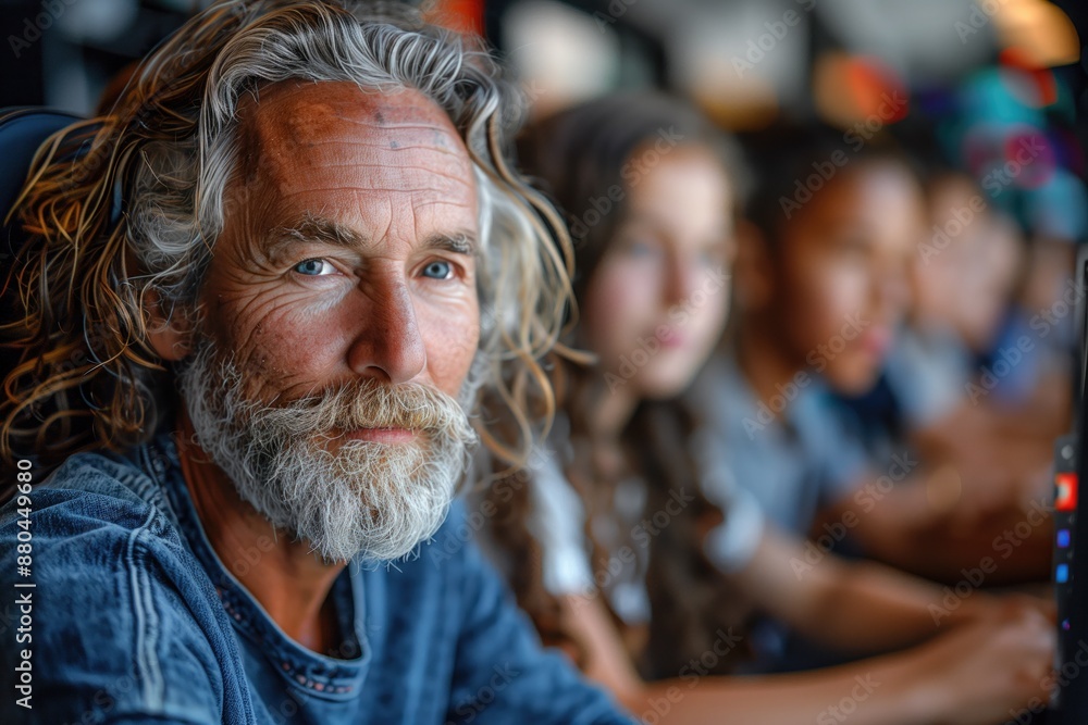 AI-Enhanced Art Class: An art teacher guiding students while they use ...