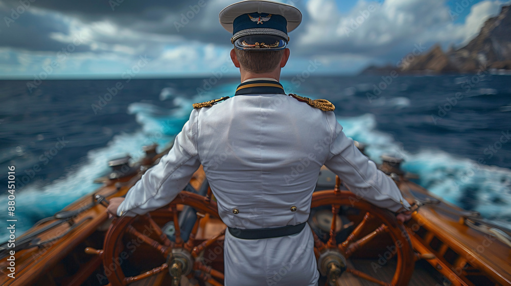 Picture the back view of a ships captain standing Stock Photo | Adobe Stock