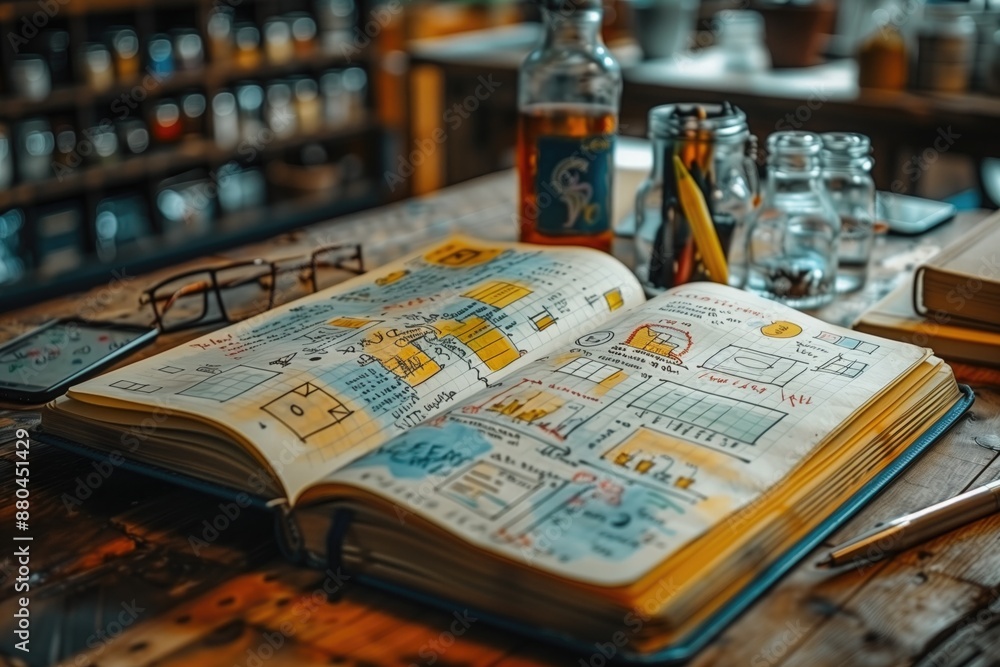 Notebook with Brainstorming Notes: An open notebook with brainstorming ...