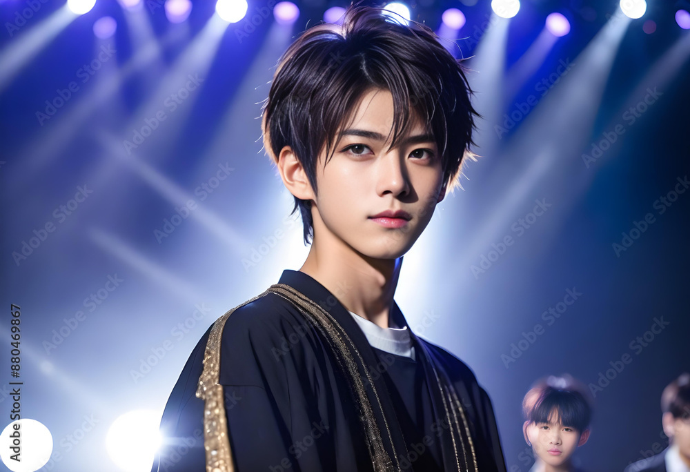 Portrait of handsome and cool Korean man like K-pop idol, stage ...