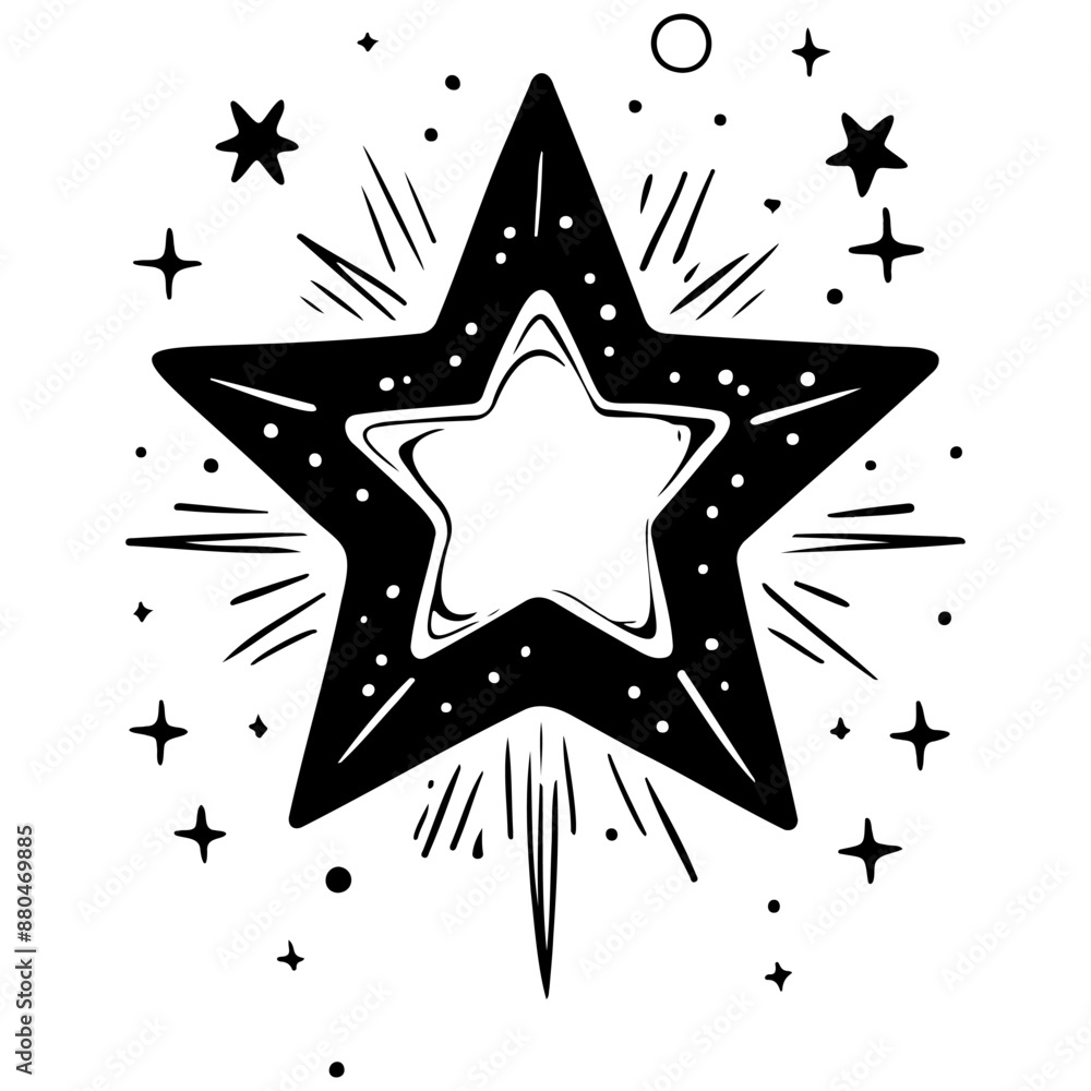 cartoon star drawing, vector realistic outline line, transparent ...