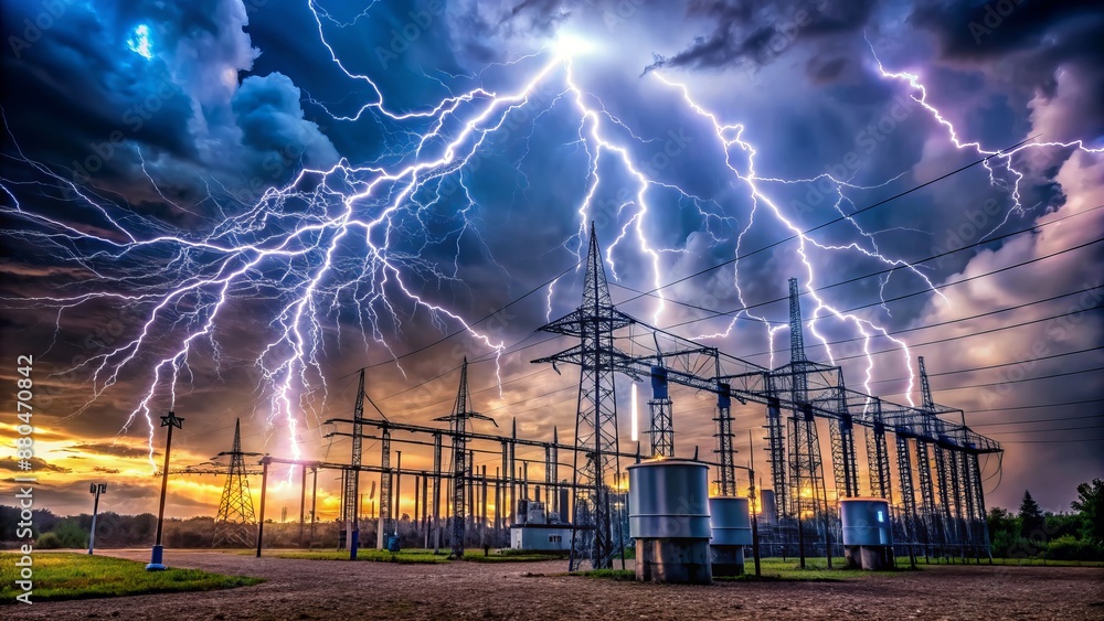 Electrical sparks erupt as lightning bolt strikes power substation ...