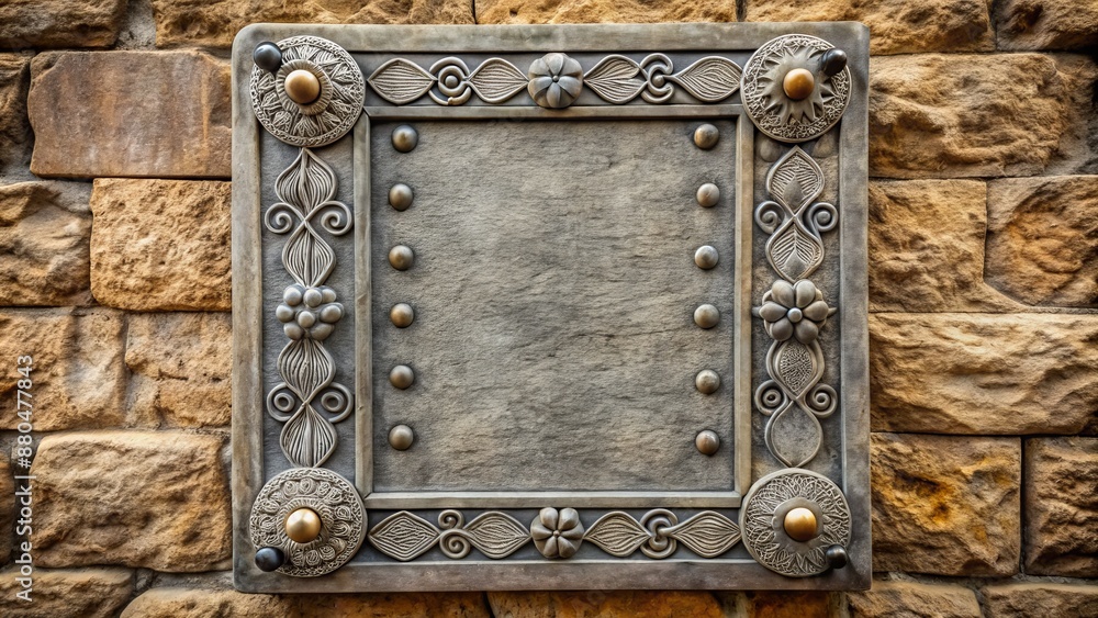Rustic gray stone menu board with rock buttons and intricate carvings ...