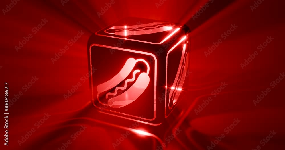 Iconic cube animation self emitting light rays through Food Hotdog ...