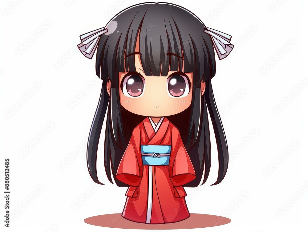 Charming Japanese miko in manga style, adorned in a cute costume ...