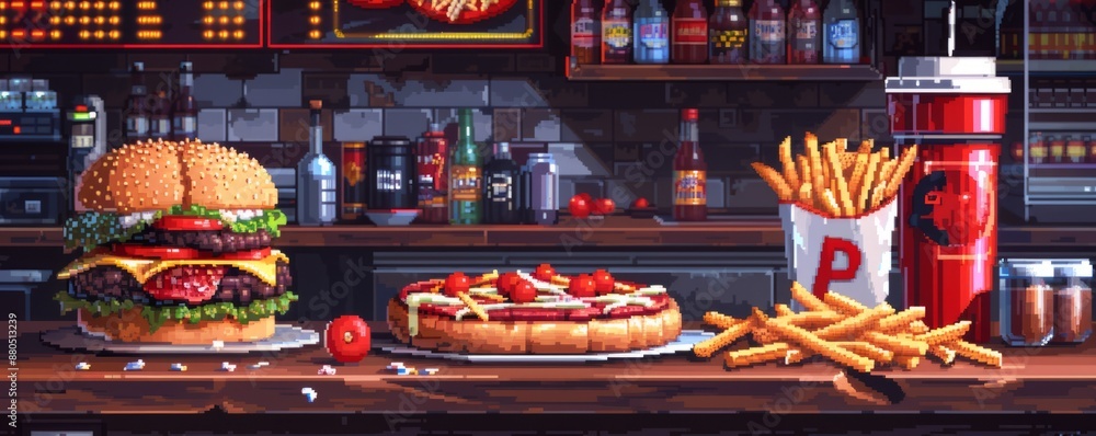 A pixel art rendition of a classic arcade game food, such as a ...