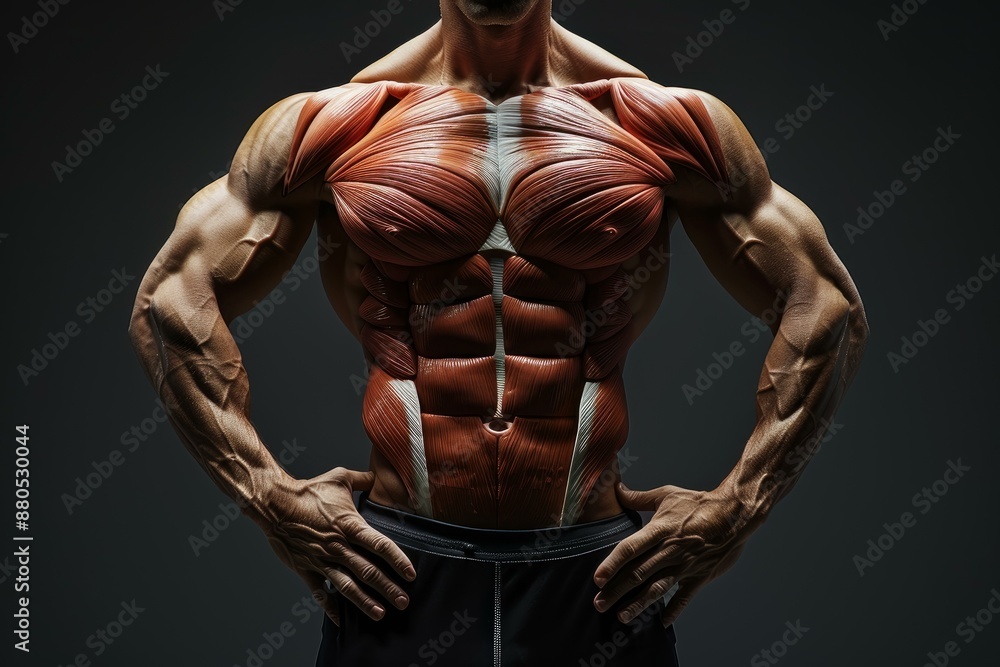 Bodybuilder showing his muscles and anatomy on dark background Stock ...