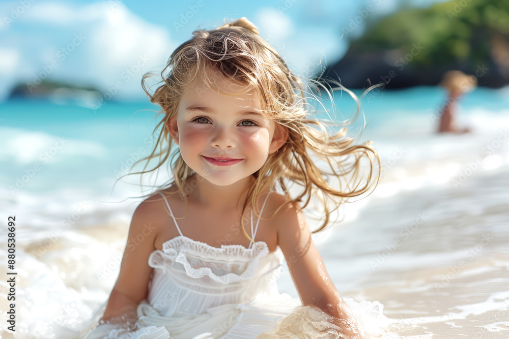 Adorable little girl at beach during summer vacation. Happy child ...
