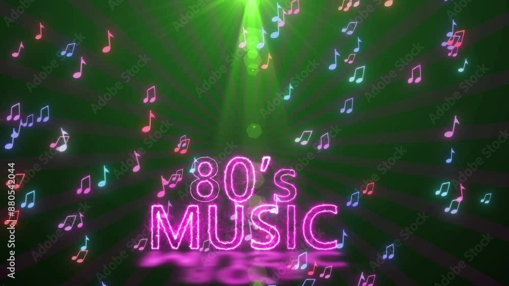 80s Music Neon Text With Optical Flare Animation. Vintage Style Music ...