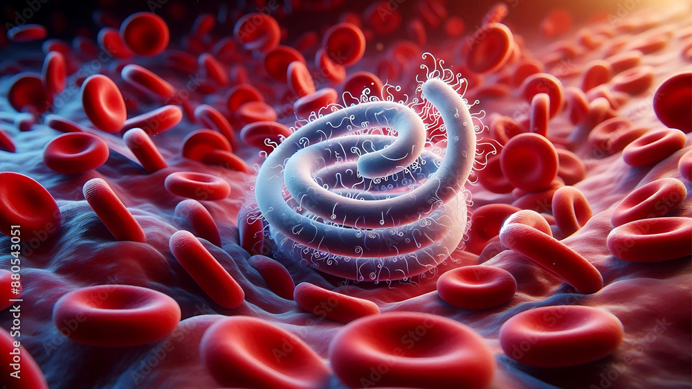 A realistic HD photo of spiral-shaped bacteria in the bloodstream ...
