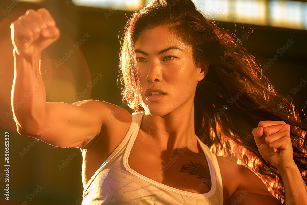 Photo & Art Print Fitness model striking a powerful pose in activewear, her toned physique and ...