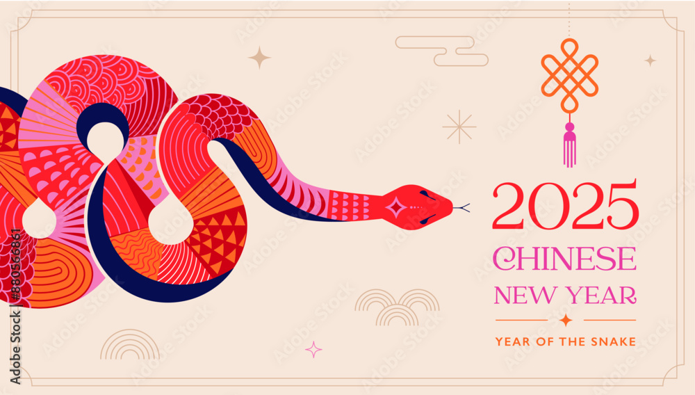 Chinese new year 2025 year of the Snake. Red Snake illustration and ...
