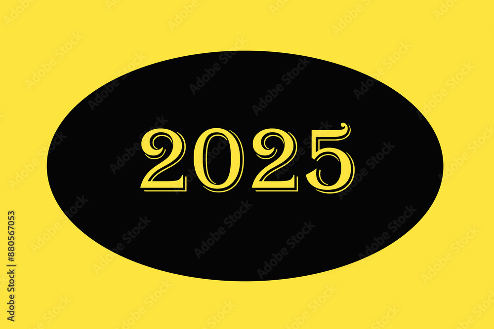 text illustration 2025. Yellow background 2025. Happy New Year 2025 ...