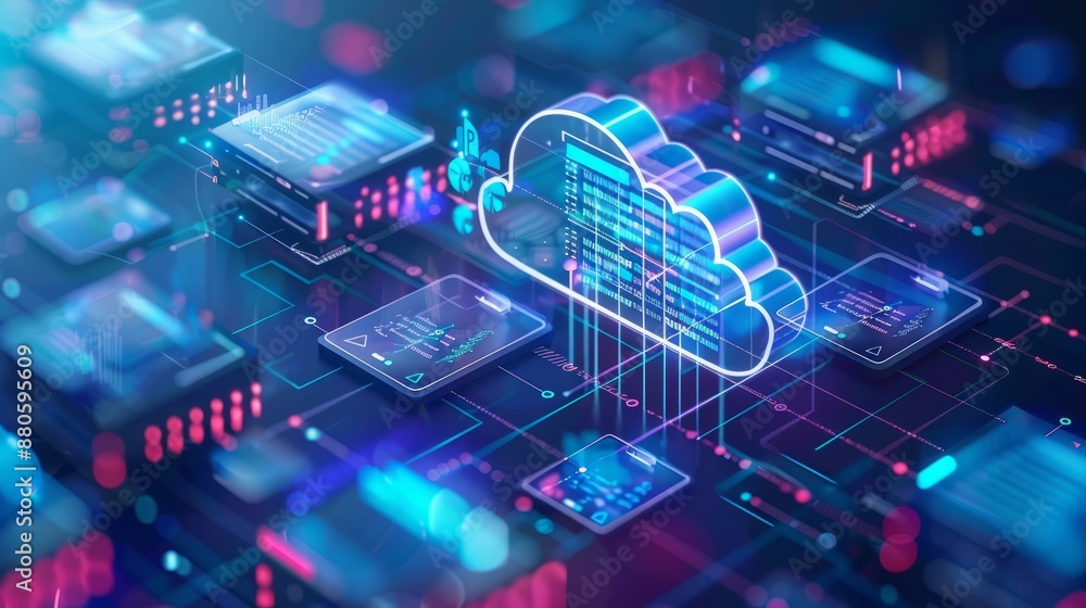 Modern cloud storage and computing setup: home devices including tablet ...