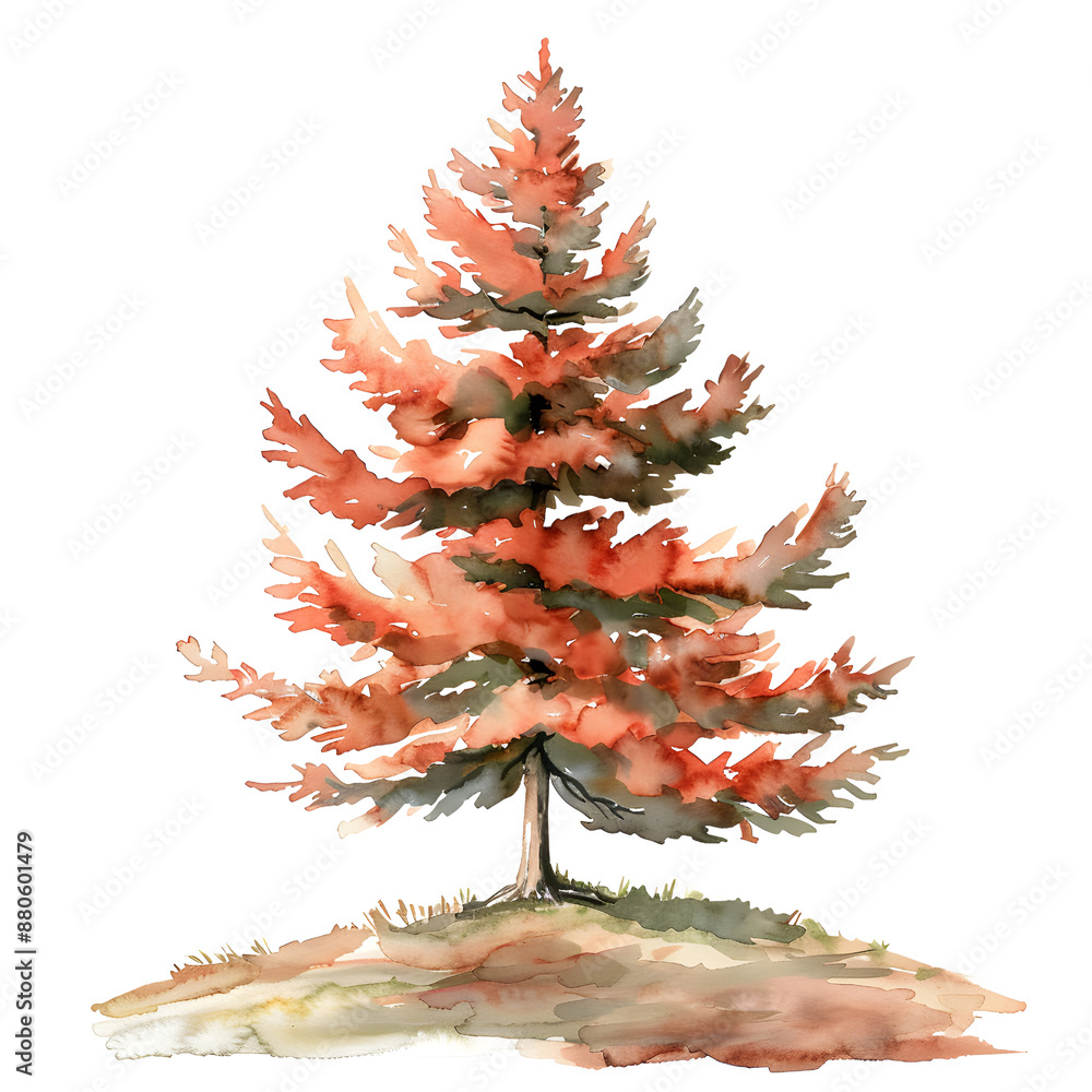 Trees front view, PNG, watercolor style vector tree, red pine tree ...