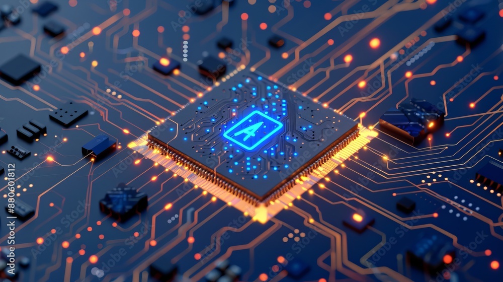 Powerful computer processor microchip with ai technology word ...