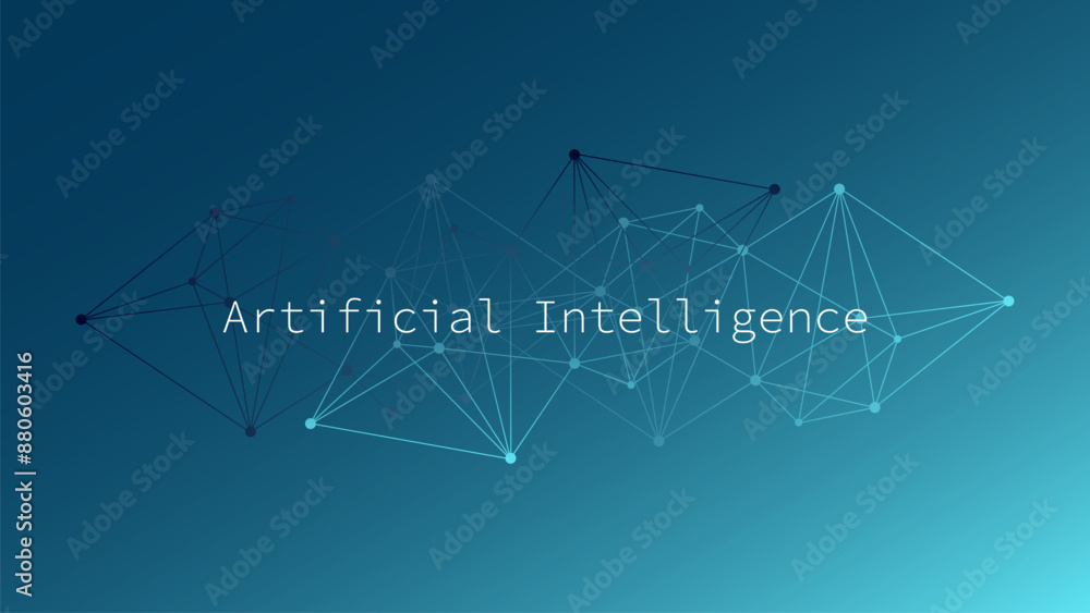 Artificial intelligence. Triangle blue gradient network pattern. Deep ...