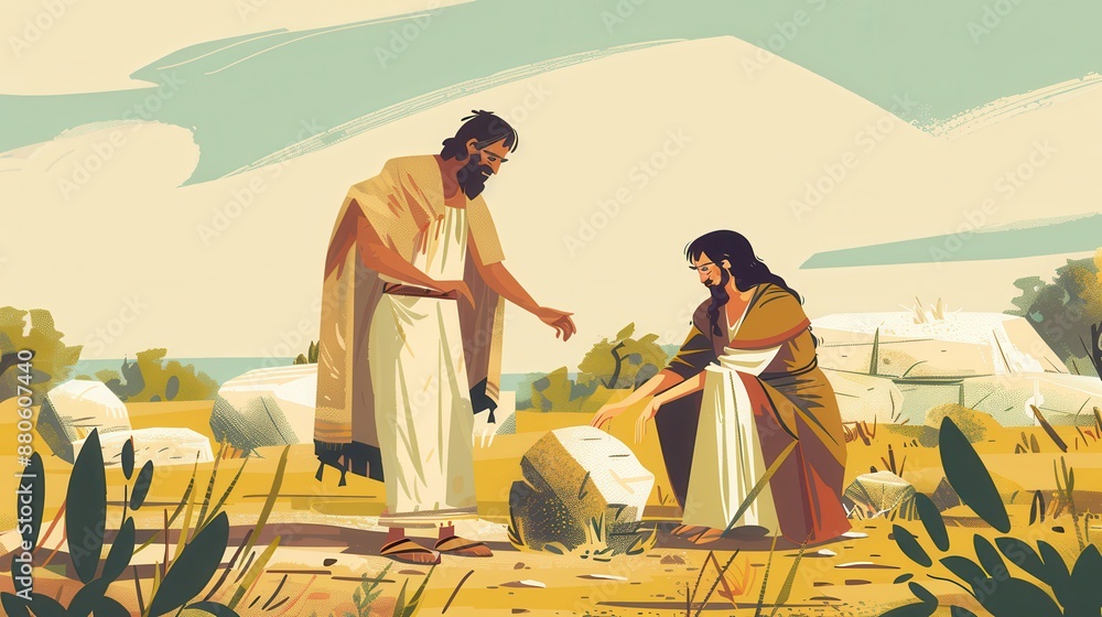 Genesis : Jacob and Laban , Biblical Illustration of Jacob Rolling the ...